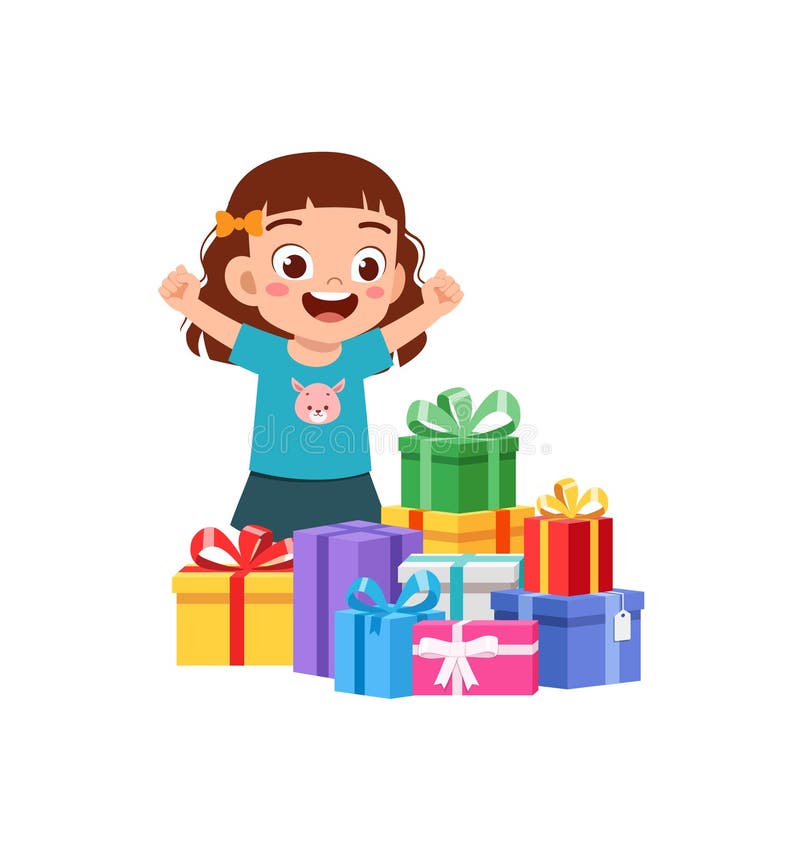 Little Kid Receive Many Gift Box and Feel Happy Stock Vector ...