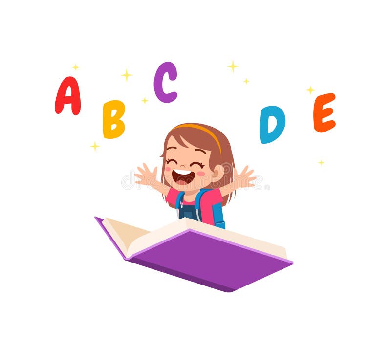 Little Kid Riding a Book and Fly Stock Illustration - Illustration of ...