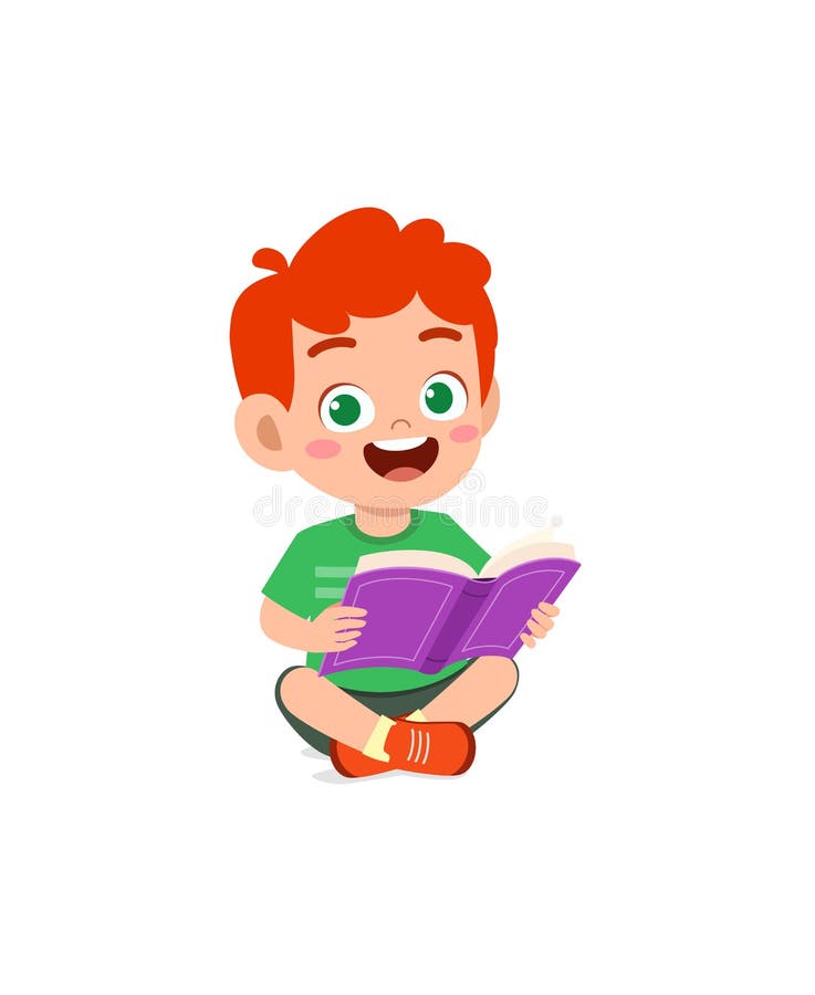 Little Kid Sit Down and Read a Book Stock Illustration - Illustration ...