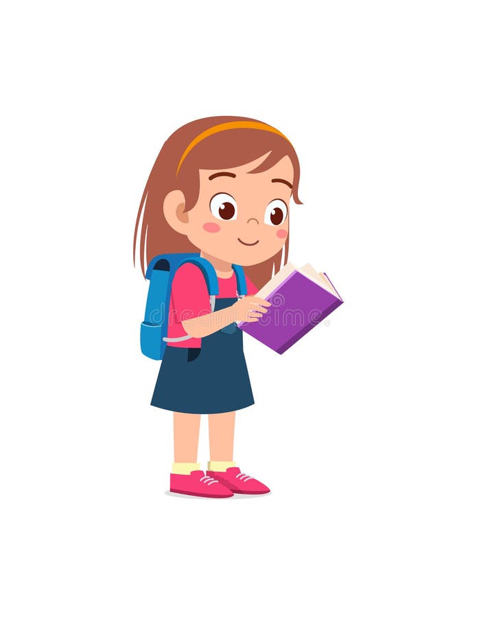 Little Kid Standing and Reading a Story Book Stock Vector ...