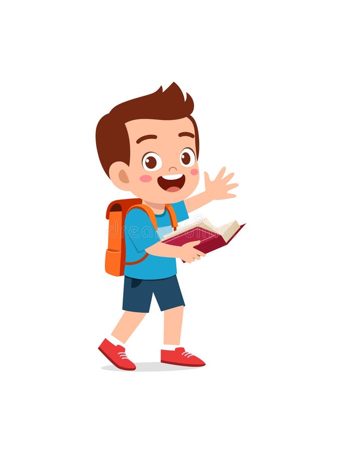 Little Kid Standing and Reading a Story Book Stock Vector ...