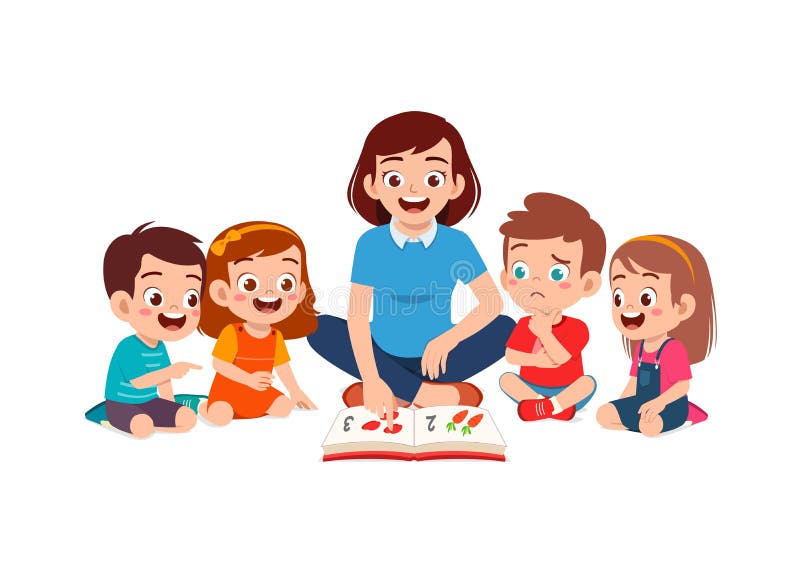 Little Kid Study Math in Class with Teacher Stock Vector - Illustration ...