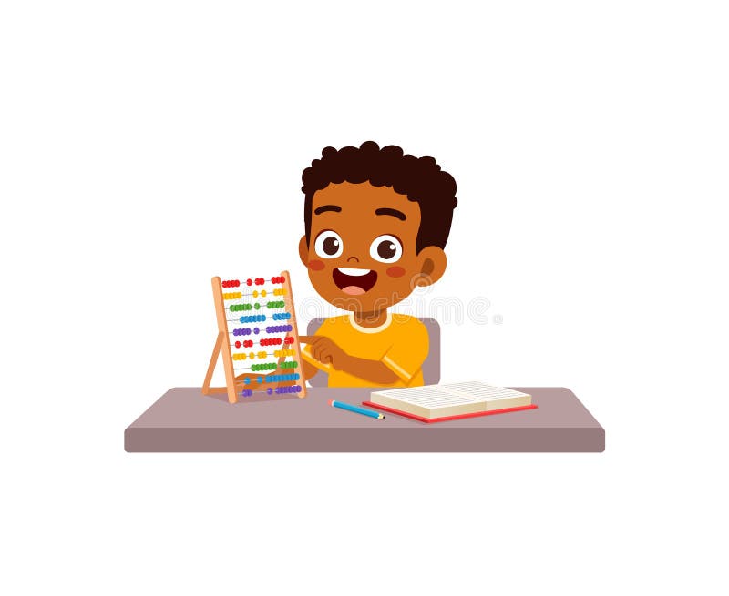 Little Kid Study Math and Feel Happy Stock Illustration - Illustration ...