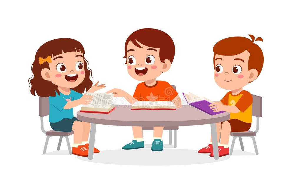 Little Kid Study Together with Friends Stock Illustration ...