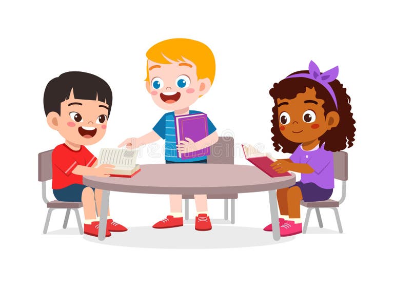 Little Kid Study Together with Friends Stock Illustration ...