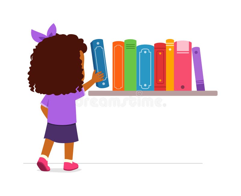 Little Kid Take a Book from Bookshelf Stock Vector - Illustration of ...
