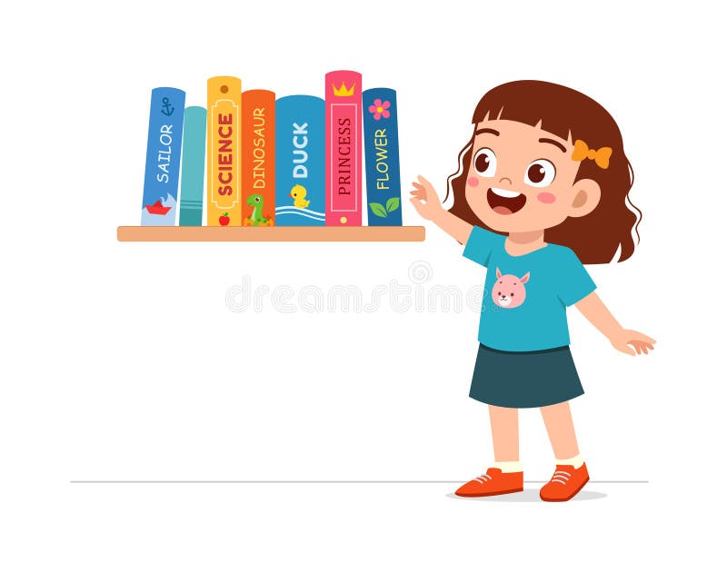 Little Kid Take a Book from Bookshelf Stock Vector - Illustration of ...