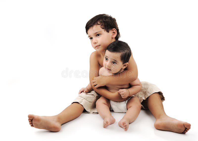 Little Kid Taking Care of His Brother Stock Image - Image of playful ...