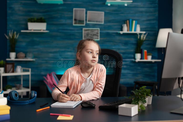 Little Kid Taking Notes on Class Notebook for Learning Stock Photo ...