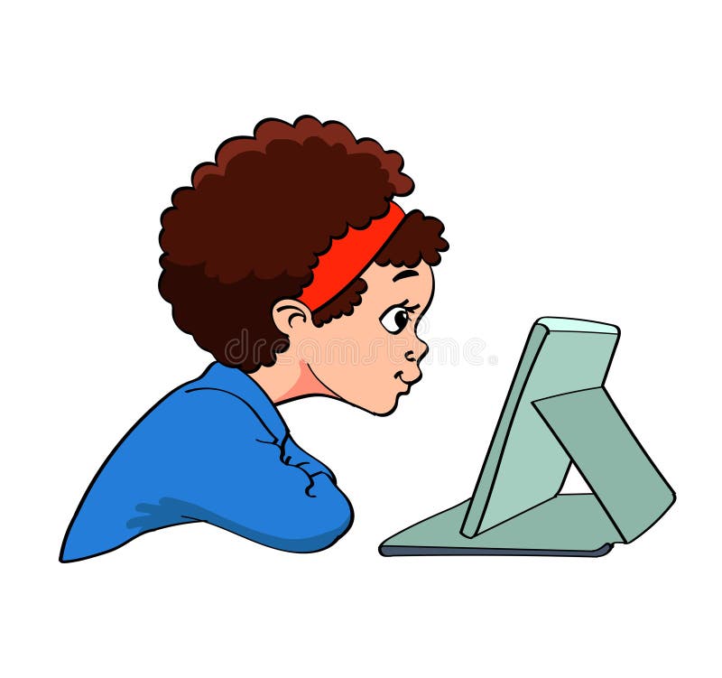 Cute Little Kid Use Computer To Study Internet Stock Illustration ...