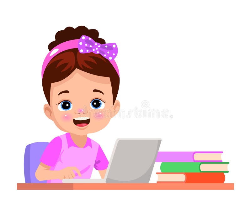 Cute Little Kid Use Computer To Study Internet Stock Vector ...