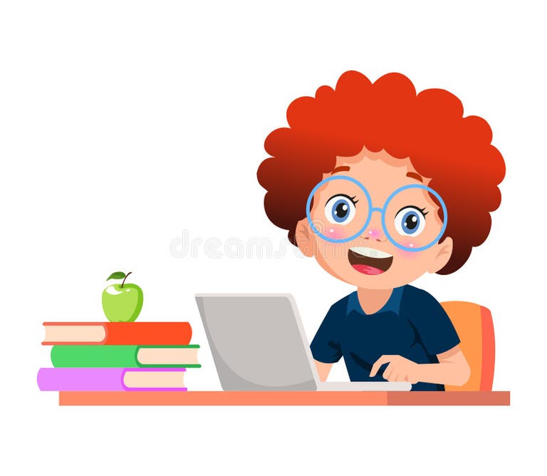 Cute Little Kid Use Computer To Study Internet Stock Vector ...