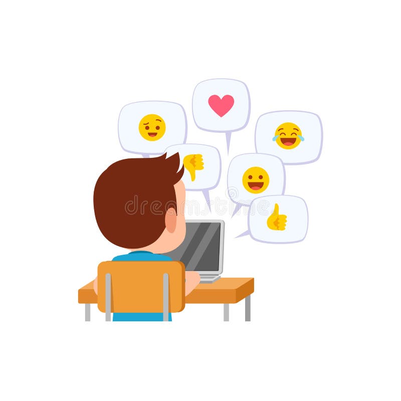 Little Kid Using Social Media and Feel Happy Stock Vector ...