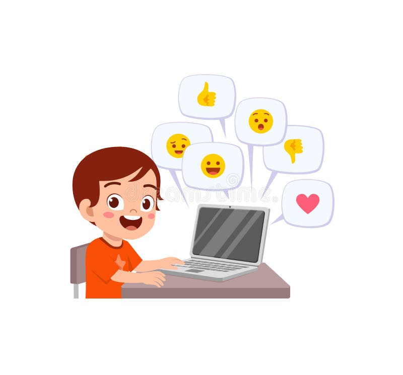 Little Kid Using Social Media and Feel Happy Stock Vector ...