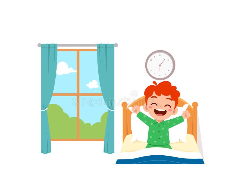 Little Kid Wake Up in the Morning Stock Illustration - Illustration of ...