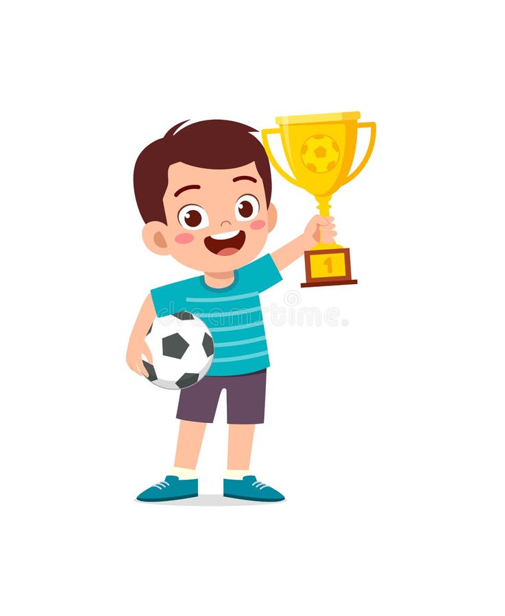 Little Kid Win Soccer Competition and Holding Trophy Stock Vector ...