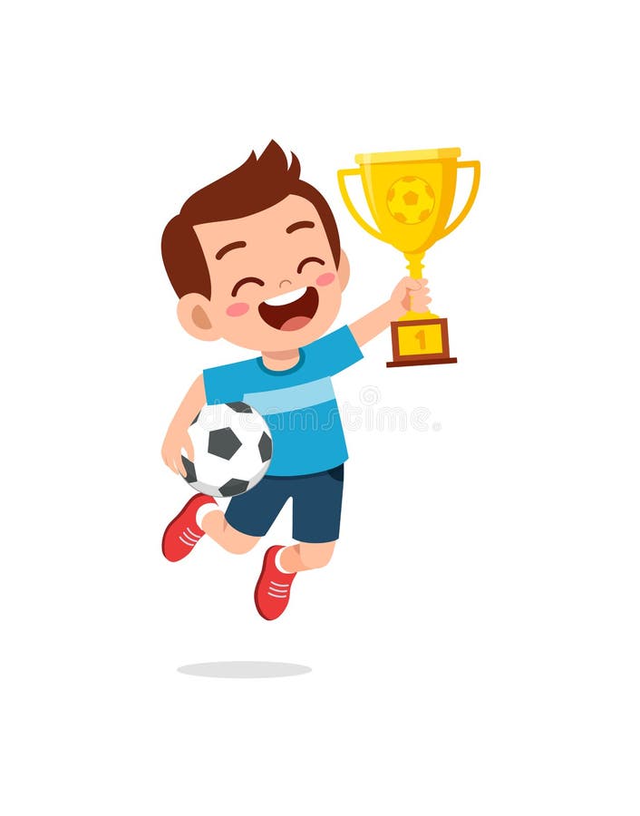 Little Kid Win Soccer Competition and Holding Trophy Stock Vector ...