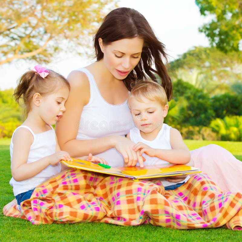 Mother Reading Kids Book To Children Stock Photo - Image of kids, child ...