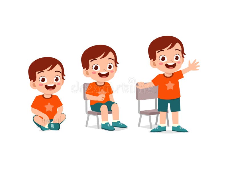 Little Kids with Pose Sit and Standing Stock Vector - Illustration of ...