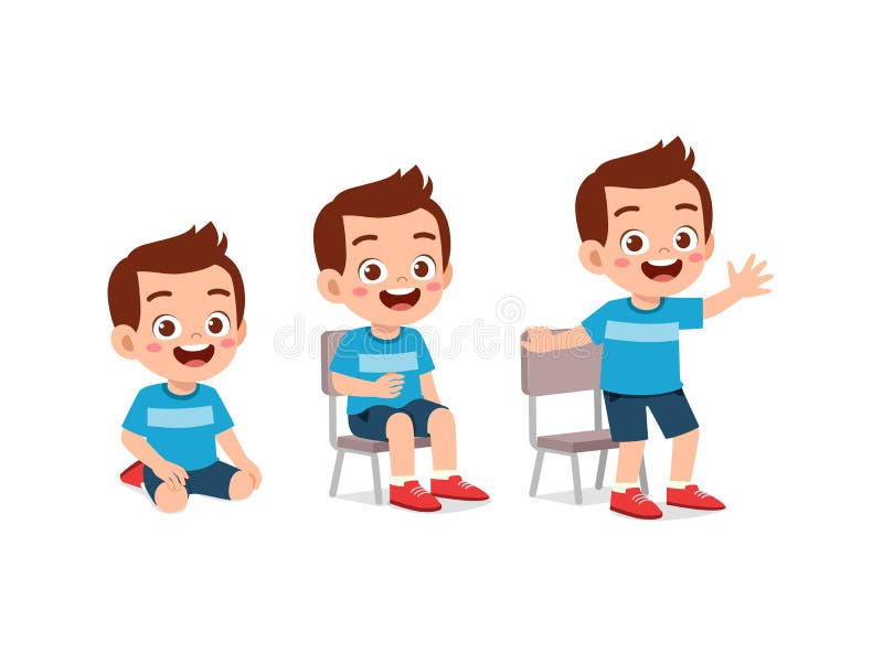 Little Kids with Pose Sit and Standing Stock Vector - Illustration of ...