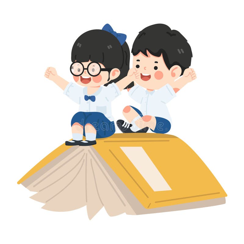Little Kids Riding a Book and Fly Cartoon Stock Vector - Illustration ...