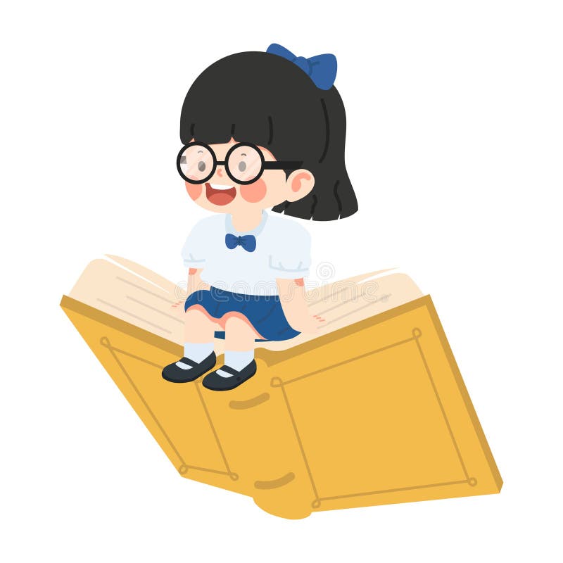 Little Kids Riding on a Book and Flying Stock Vector - Illustration of ...