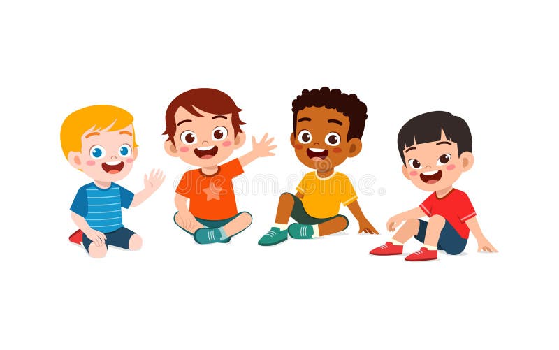 Little Kids Sit Together with Friend on the Floor Stock Illustration ...
