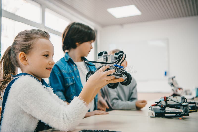 Little Kids Sitting at Class with Diy Robot Stem Stock Image - Image of ...
