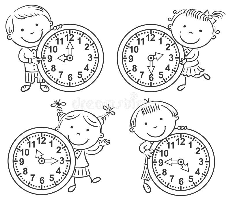 Little Kids Telling Time Set Stock Vector - Illustration of clock ...