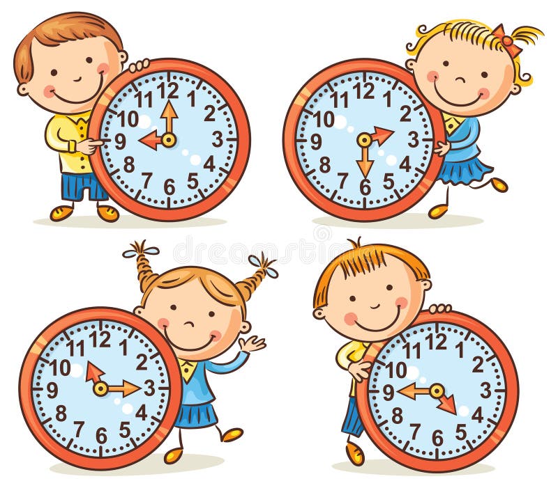 Little Kids Telling Time Set Stock Vector - Illustration of holding ...