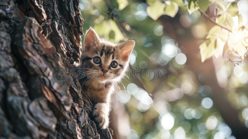 Little Kittens Nestled on a Tree, Mimicking Leaves Against the Backdrop ...