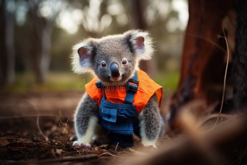 A Little Koala Wearing Dark Blue Overalls. Generative AI Stock ...