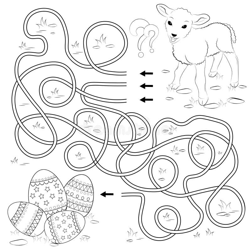 Little Lamb and Decorated Easter Eggs. Maze Game for Kids Stock Vector ...