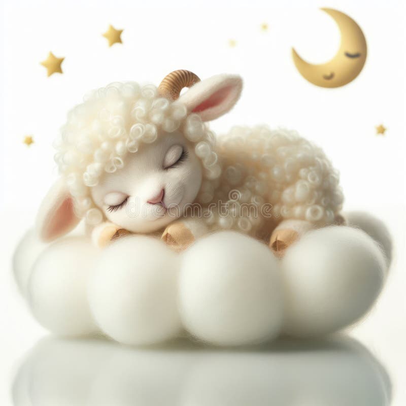 A Little Lamb Sleeping on a Cloud Isolated on Solid White Background ...