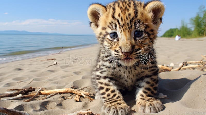 Little Leopard Cub Having Fun Stock Illustration - Illustration of ...