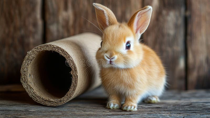 A Little, Light Brown Rabbit Peering Out of a Cardboard Tube Stock ...