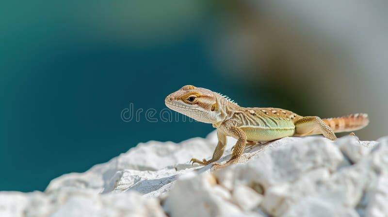 Lizard on White Rock with Teal Background Stock Illustration ...