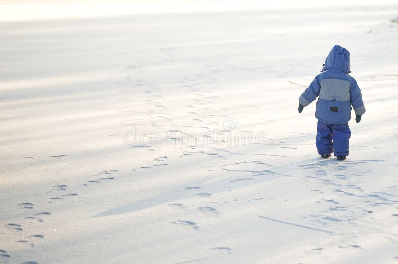 Little Lonely Boy in Winter on Ice in the Snow Stock Image - Image of ...