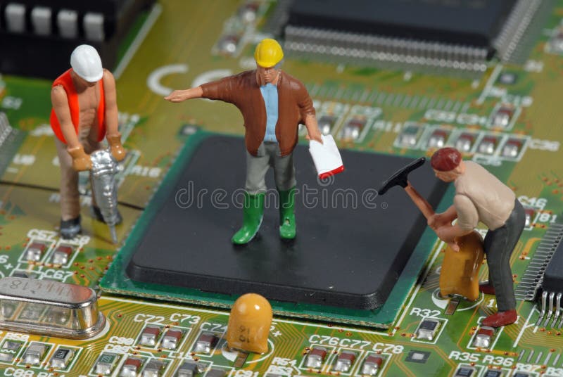 Group of Engineers Fixing Computer Circuit Board Stock Image - Image of ...