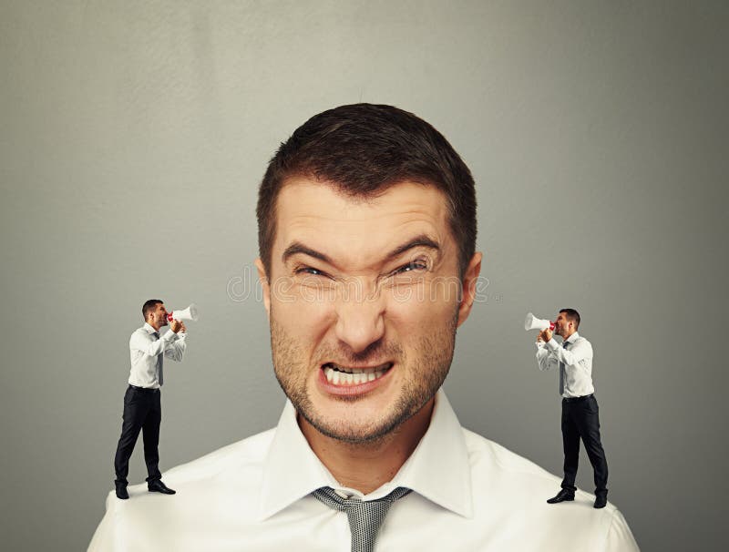 Little Men Screaming at Big Angry Man Stock Image - Image of megaphone ...