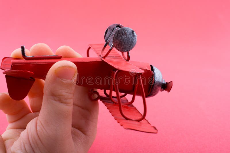 Little Metal Model Airplane in Child Hand Stock Image - Image of ...
