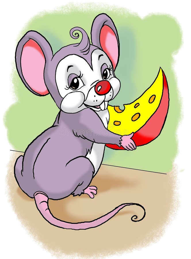 Little mouse eating cheese stock illustration. Illustration of funny ...
