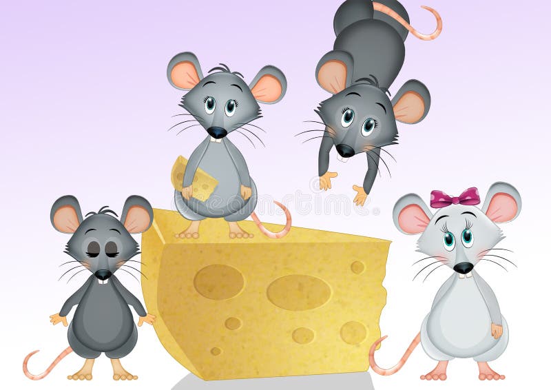 Little mice with cheese stock illustration. Illustration of funny ...