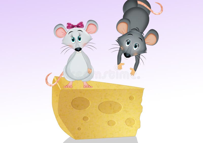 Little mice with cheese stock illustration. Illustration of mice ...