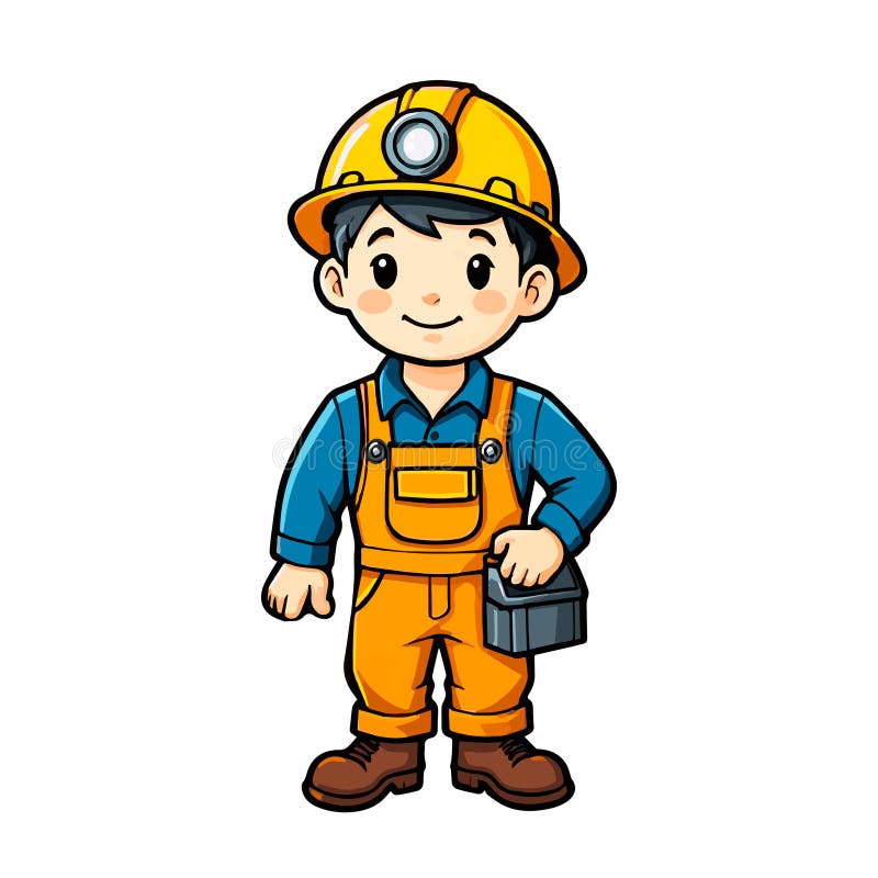 Little Mine Worker in Uniform, Cartoon Character Isolated on White ...