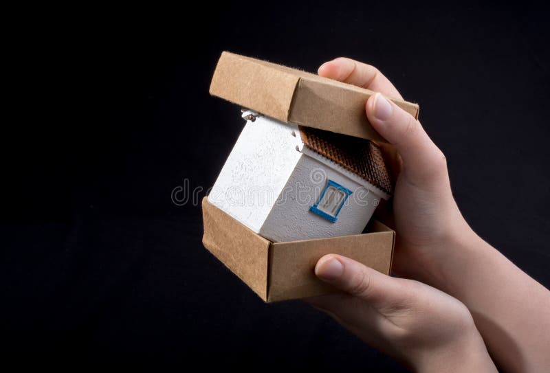 Little Model House in Hand in a Box Stock Image - Image of habitation ...