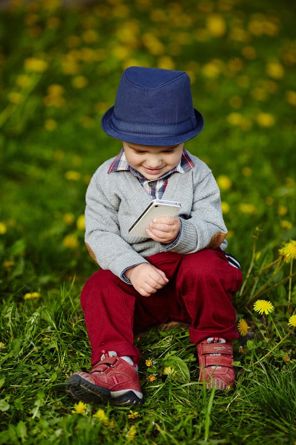 Little Modern Boy with Mobile Phone Stock Photo - Image of people ...