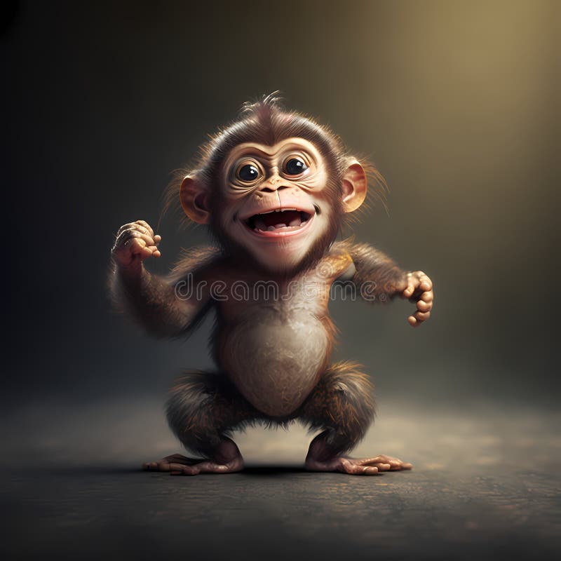 Little Monkey Cartoon. Generative AI Stock Illustration - Illustration ...