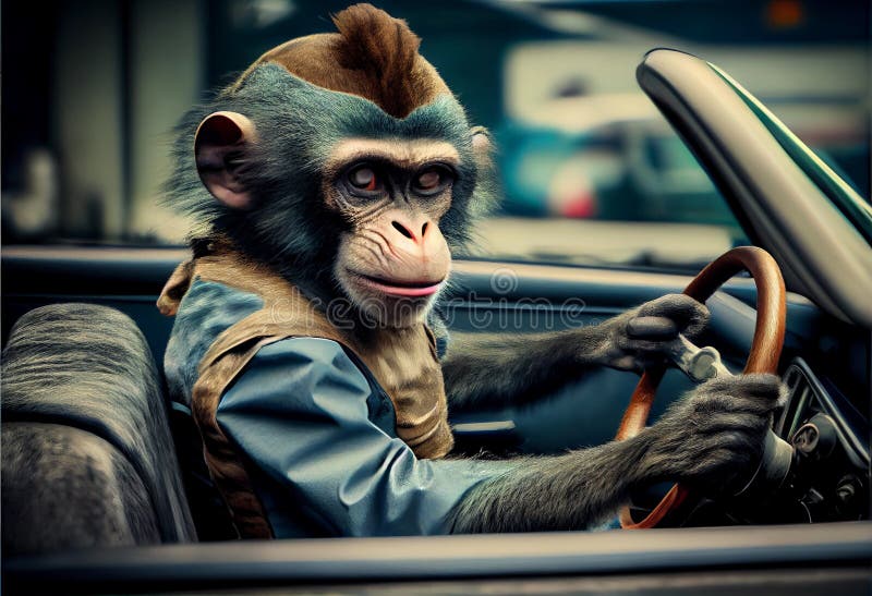 Little Monkey Driving a Car. Bad Driver Stock Illustration ...