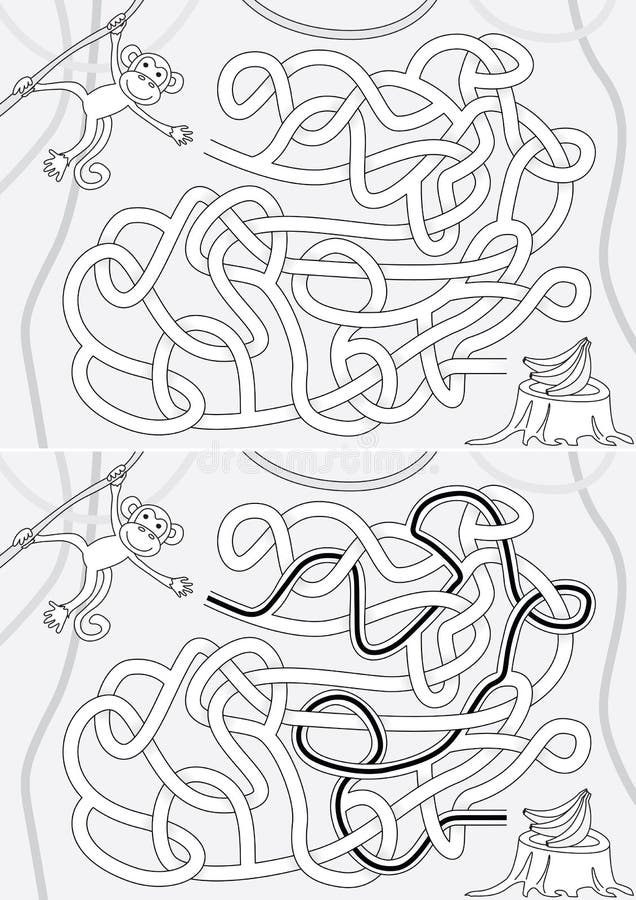 Little monkey maze stock vector. Illustration of solution - 242847650